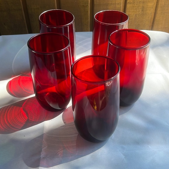 Dining | Set Of 5 Vintage Ruby Red Water Juice Glasses | Poshmark